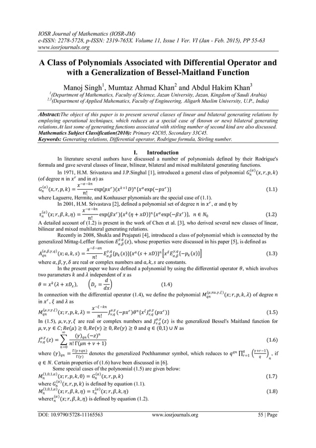 A Class Of Polynomials Associated With Differential Operator And With A