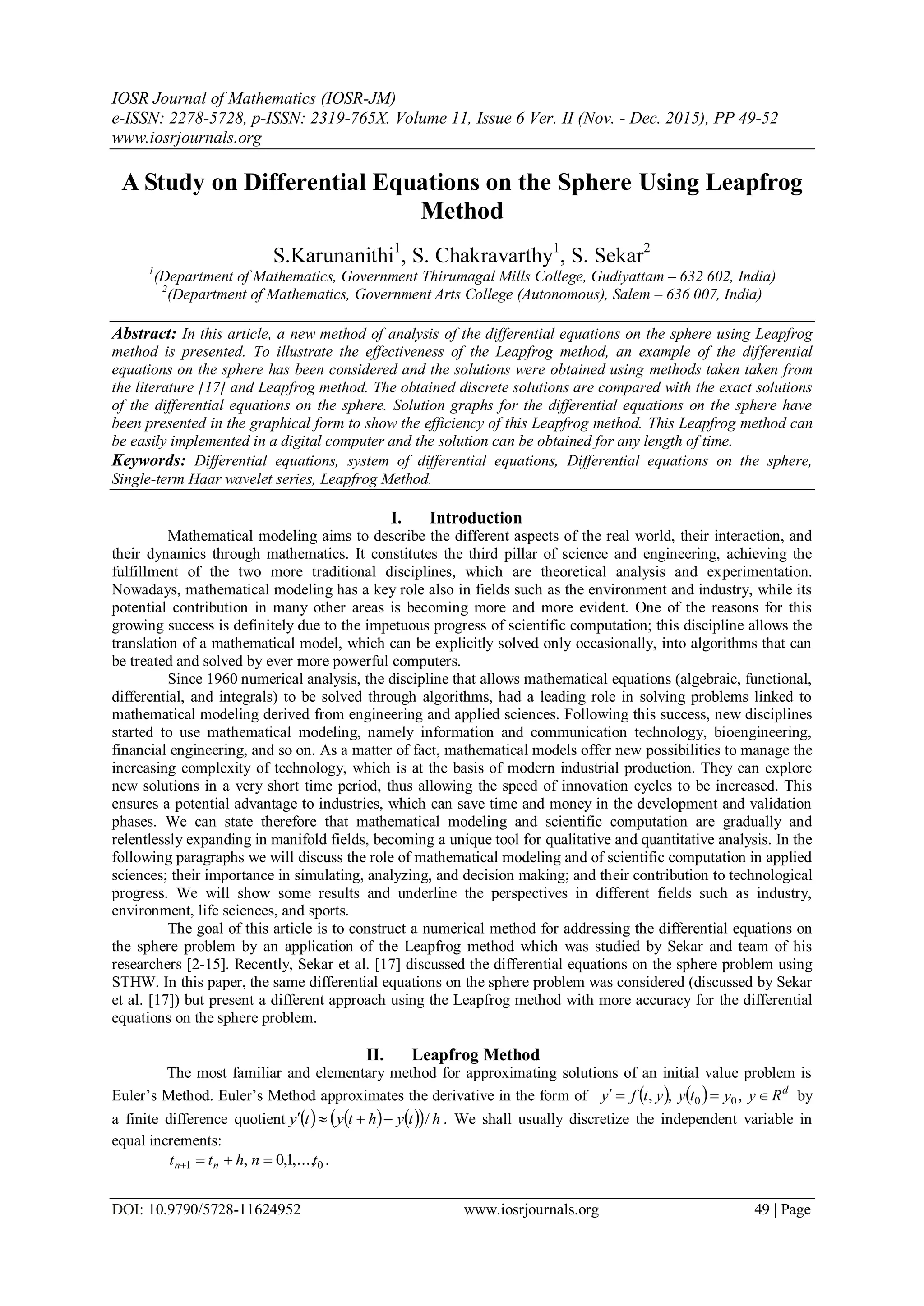 A Study on Differential Equations on the Sphere Using Leapfrog Method | PDF