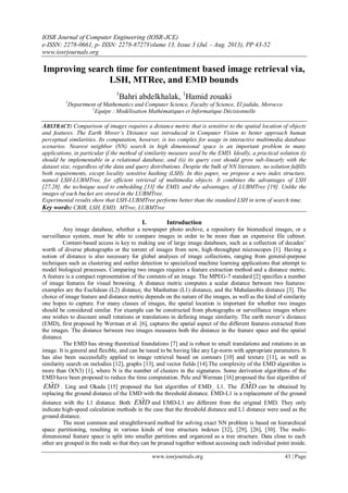 Improving search time for contentment based image retrieval via, LSH, MTRee, and EMD bounds | PDF