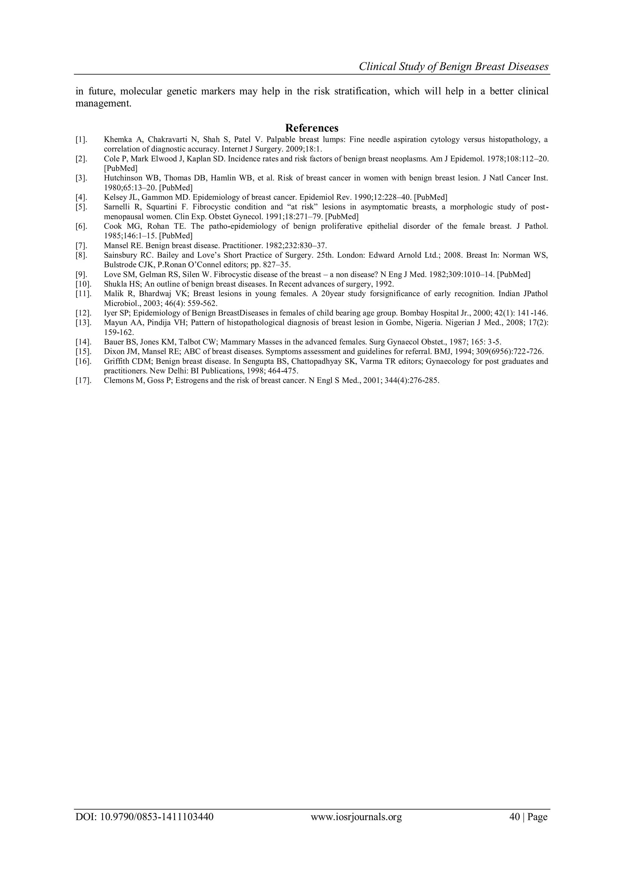 Clinical Study of Benign Breast Diseases | PDF