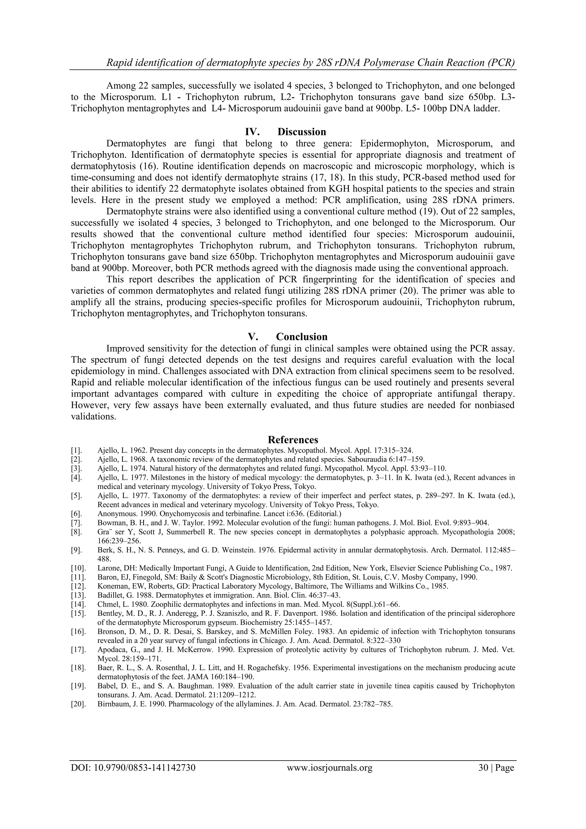 Rapid identification of dermatophyte species by 28S rDNA Polymerase ...