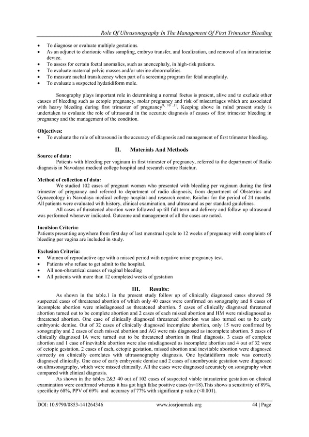 Ultra sonographic Evaluation and Management of the First Trimester Bleeding | PDF