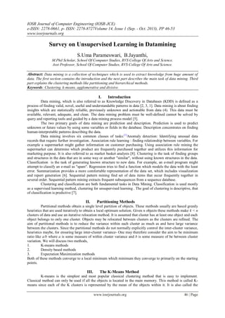 Survey on Unsupervised Learning in Datamining | PDF