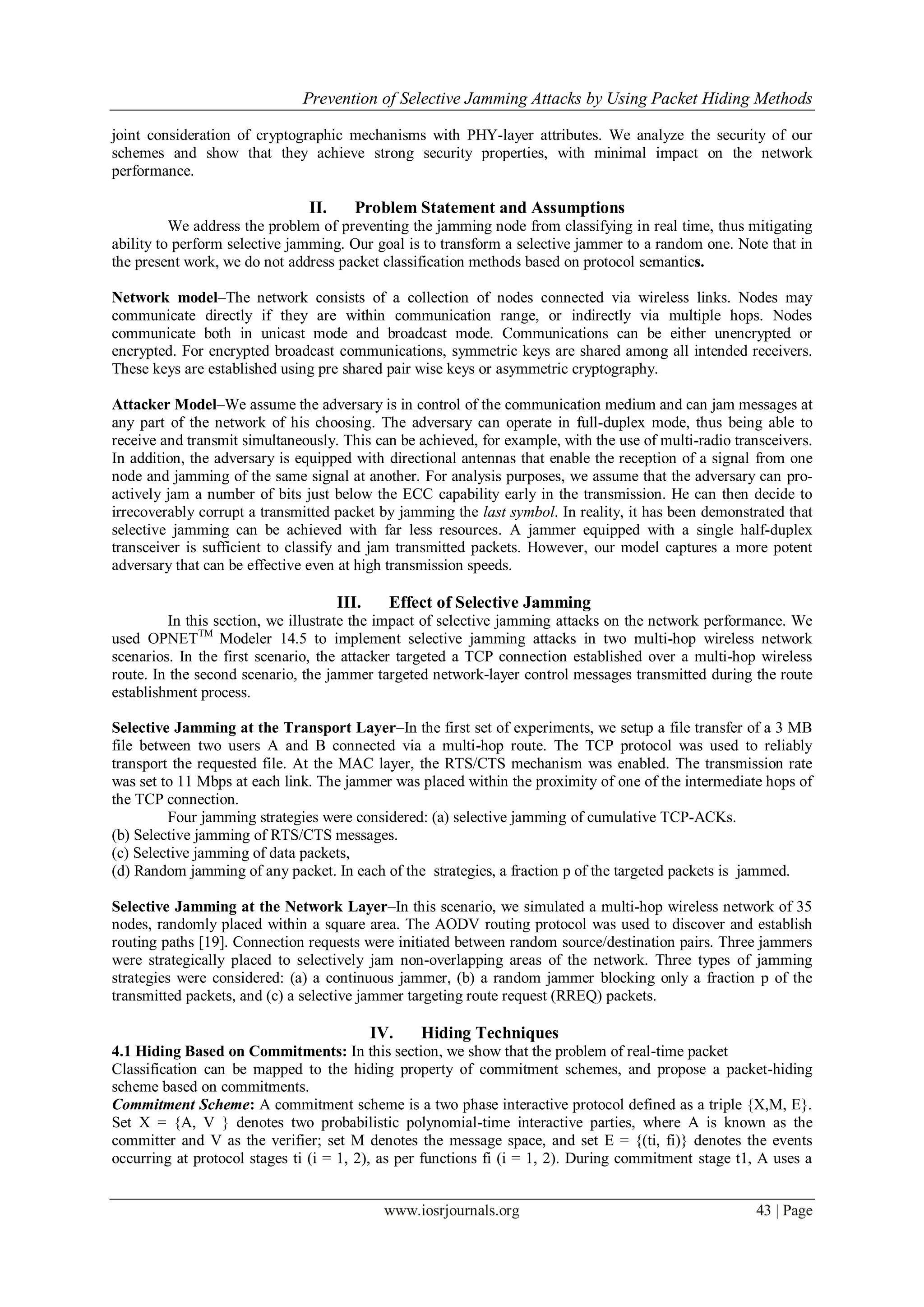Prevention of Selective Jamming Attacks by Using Packet Hiding Methods | PDF
