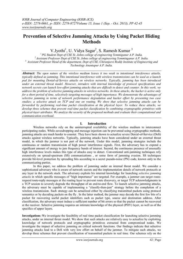 Prevention of Selective Jamming Attacks by Using Packet Hiding Methods | PDF