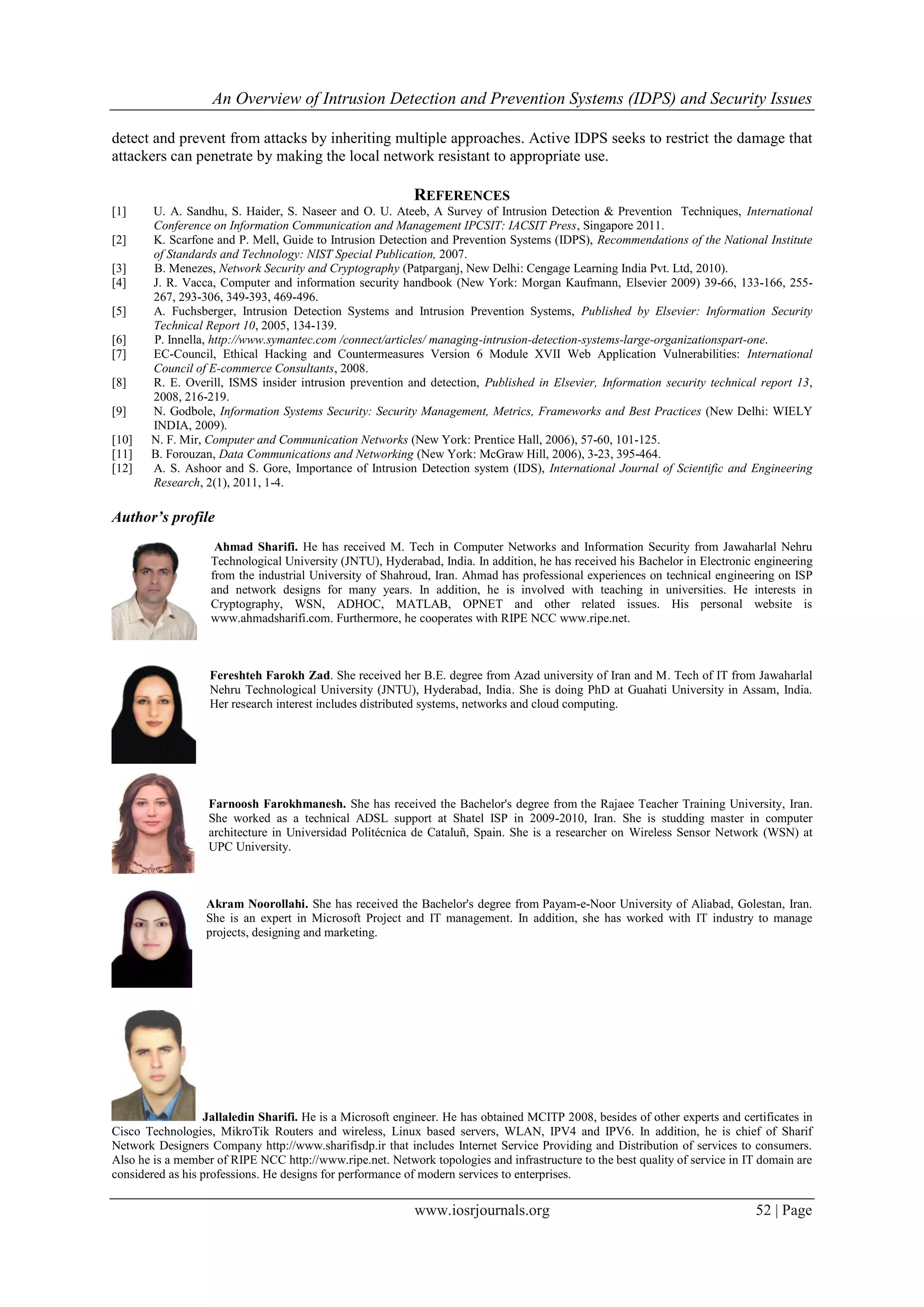 An Overview of Intrusion Detection and Prevention Systems (IDPS) and Security Issues | PDF