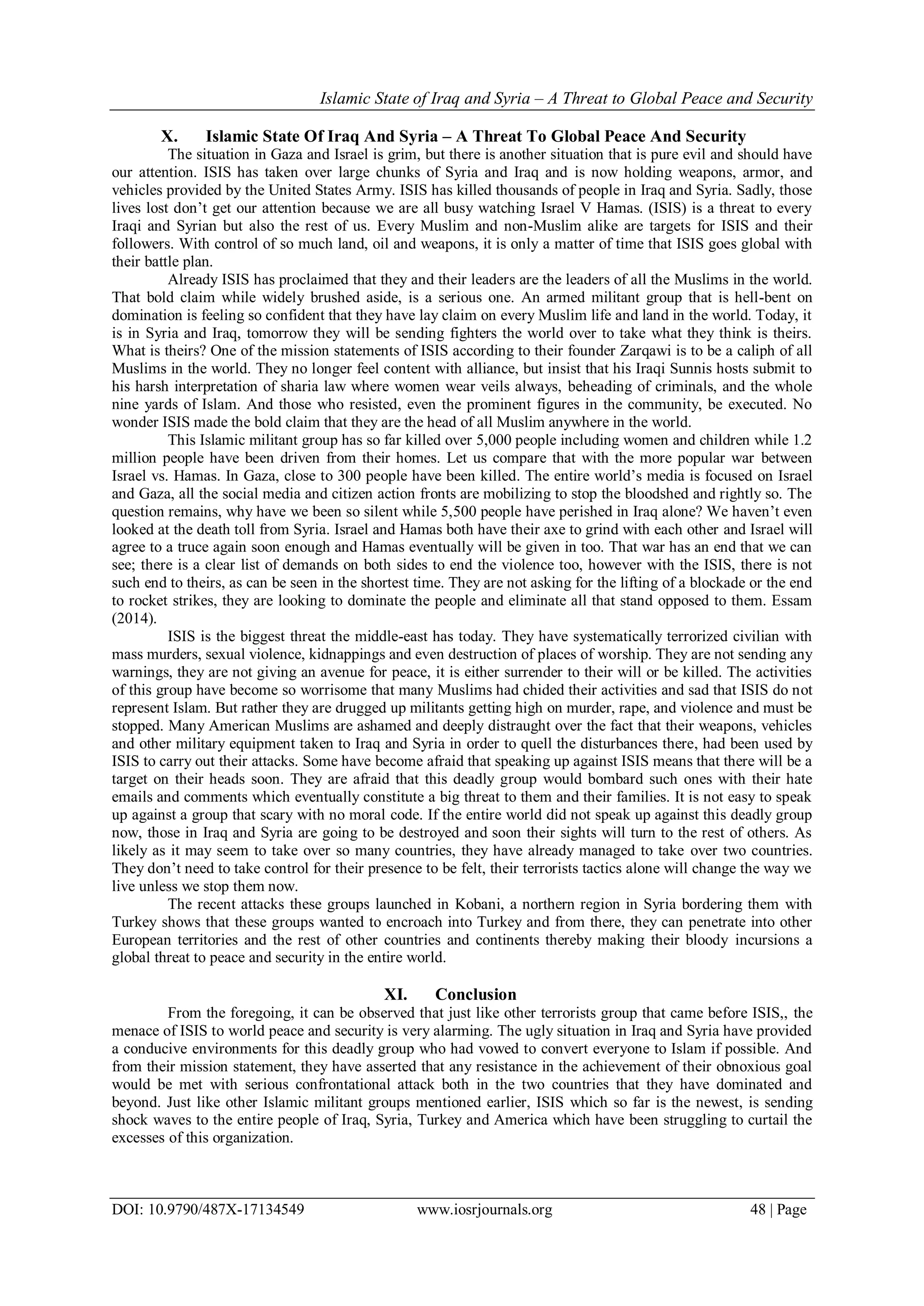 Islamic State of Iraq and Syria – A Threat to Global Peace and Security ...