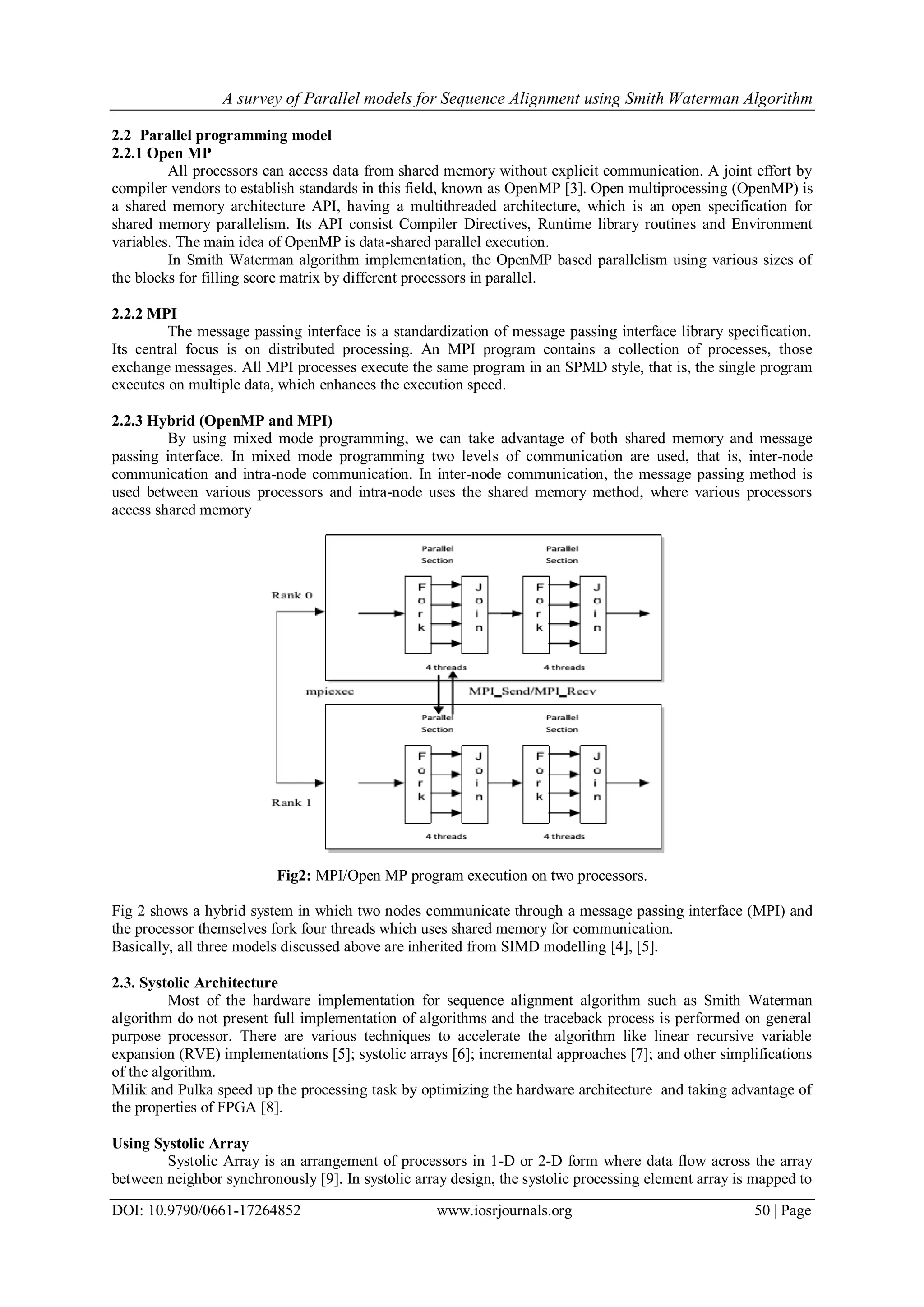 A Survey Of Parallel Models For Sequence Alignment Using Smith Waterman Algorithm Pdf