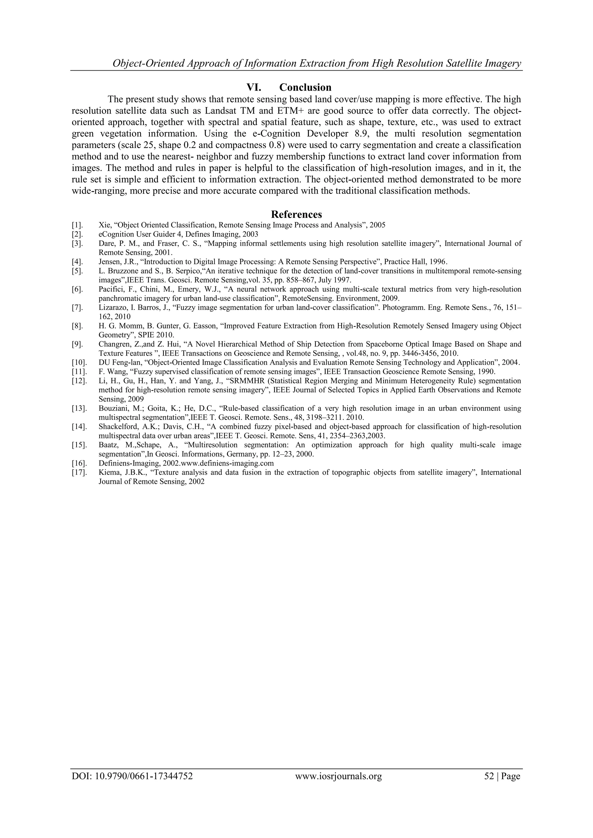 Object Oriented Approach Of Information Extraction From High Resolution