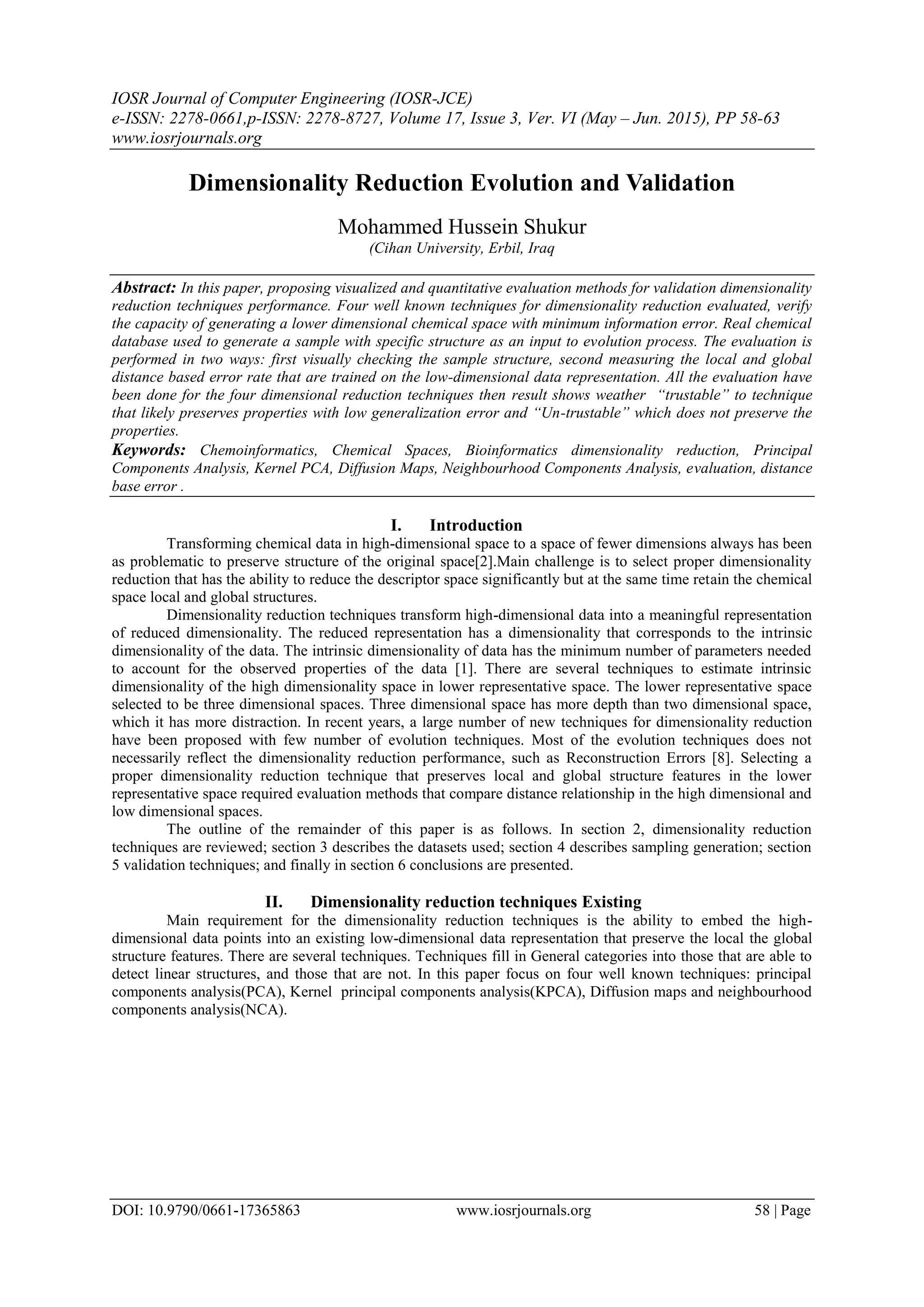 Dimensionality Reduction Evolution And Validation Pdf