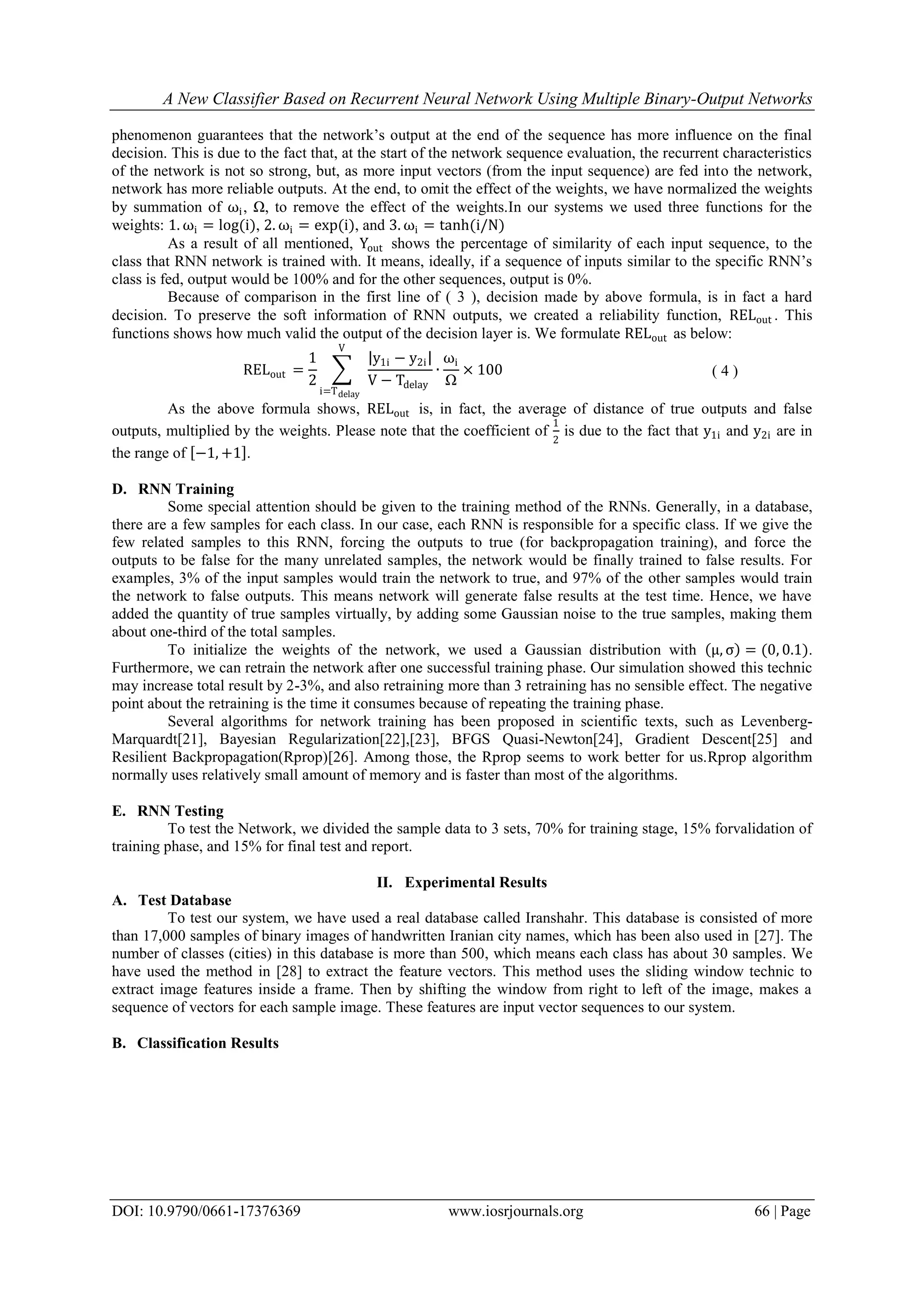 A New Classifier Based Onrecurrent Neural Network Using Multiple Binary