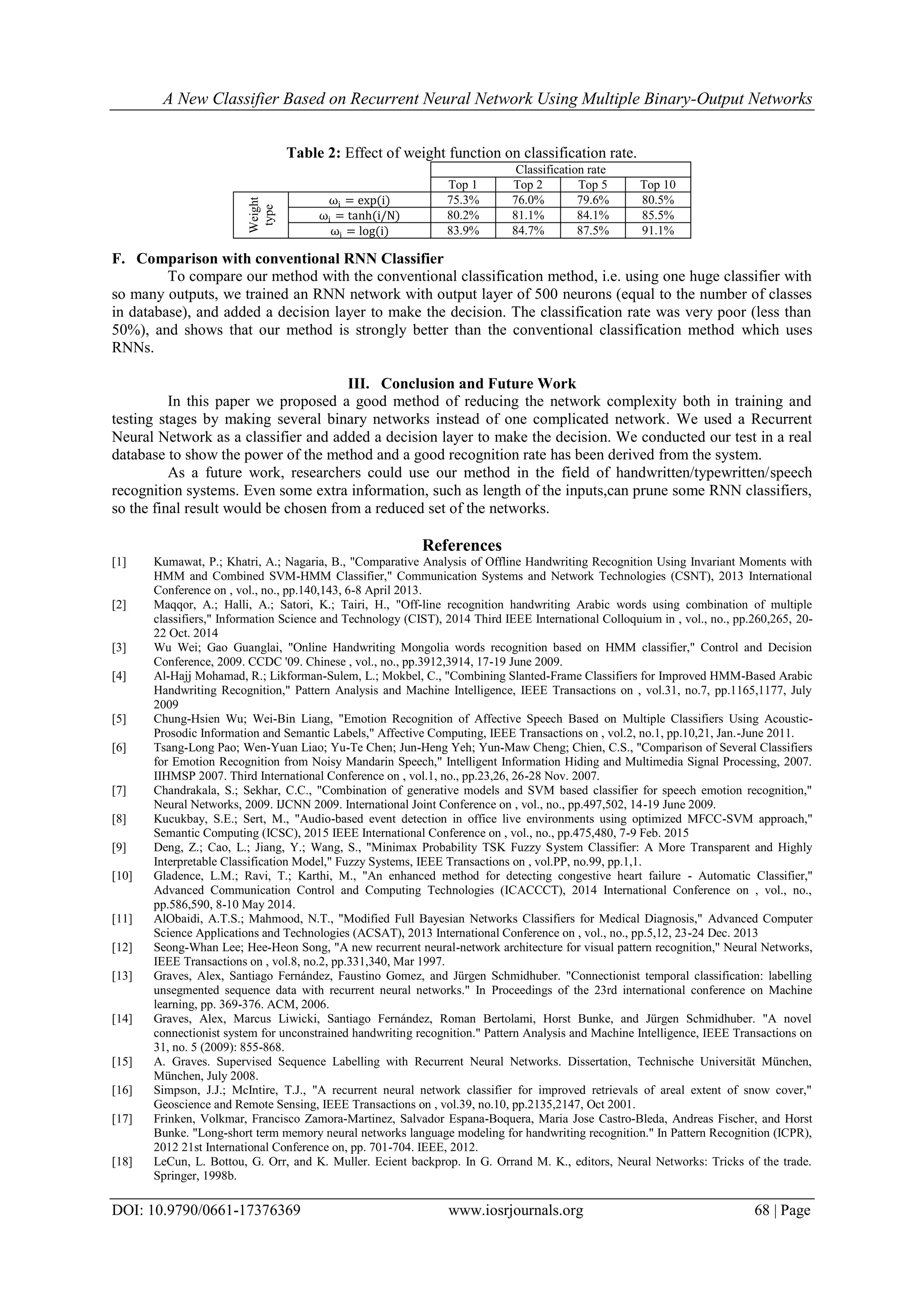 A New Classifier Based Onrecurrent Neural Network Using Multiple Binary