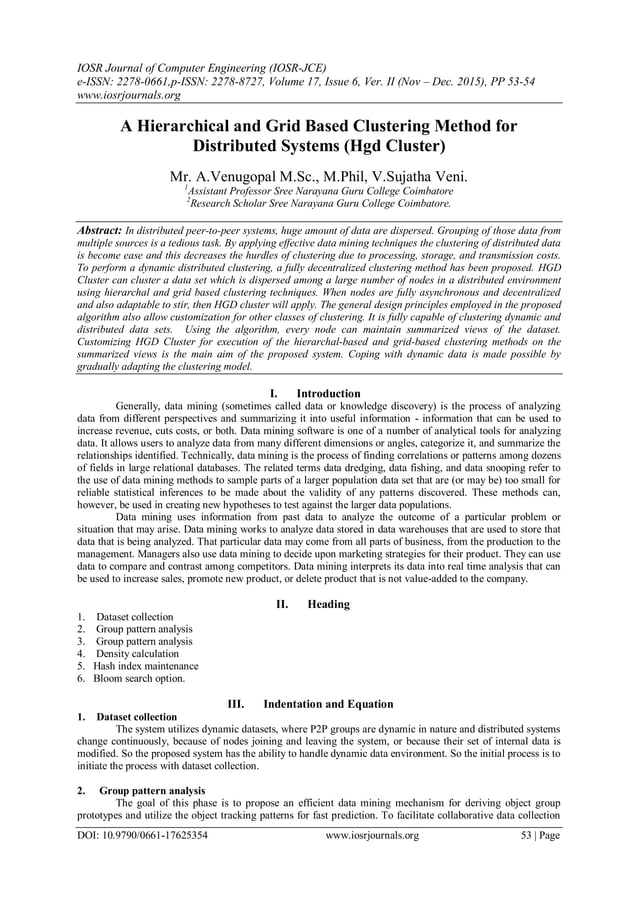 A Hierarchical and Grid Based Clustering Method for Distributed Systems (Hgd Cluster) | PDF