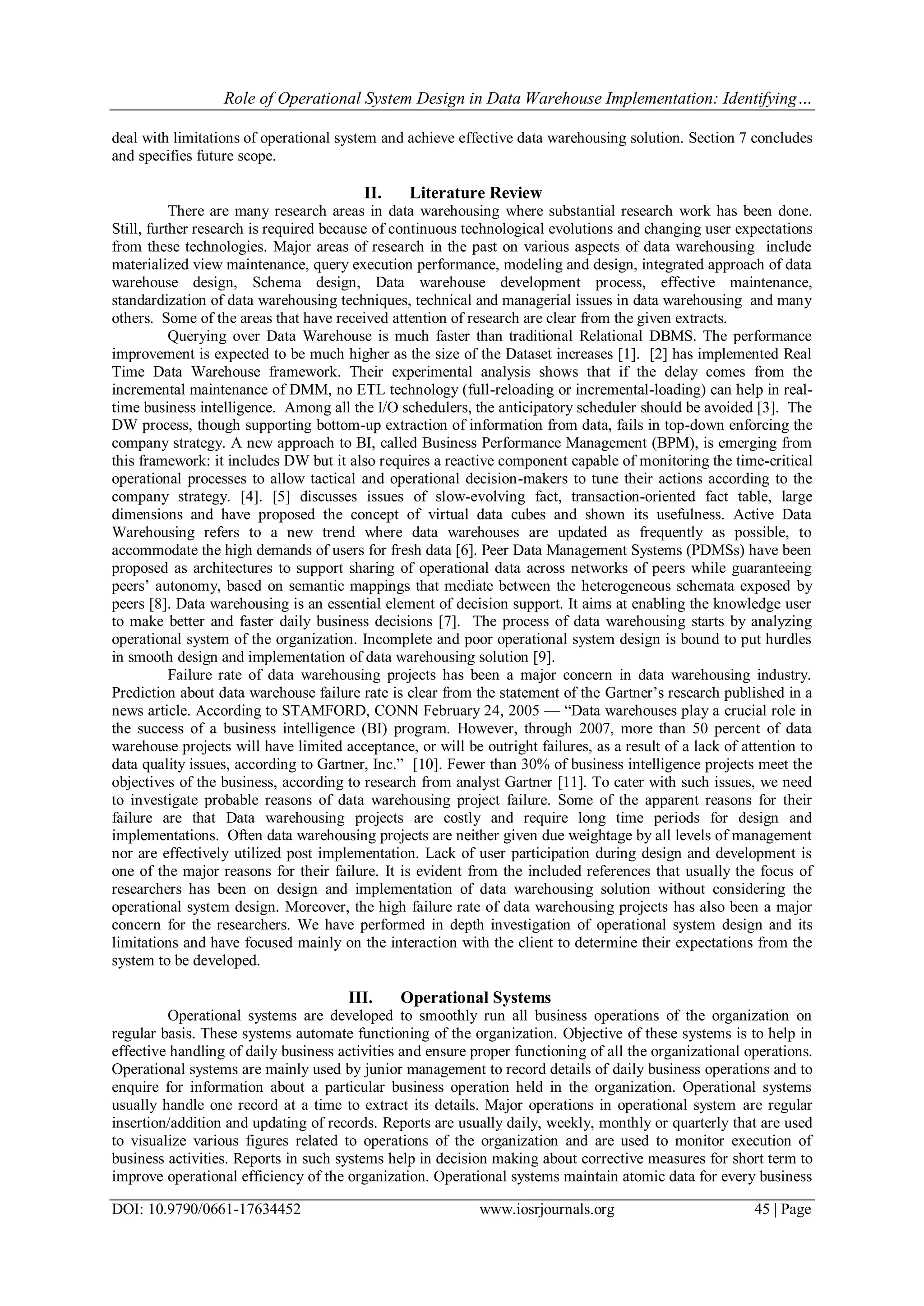 Role of Operational System Design in Data Warehouse Implementation ...