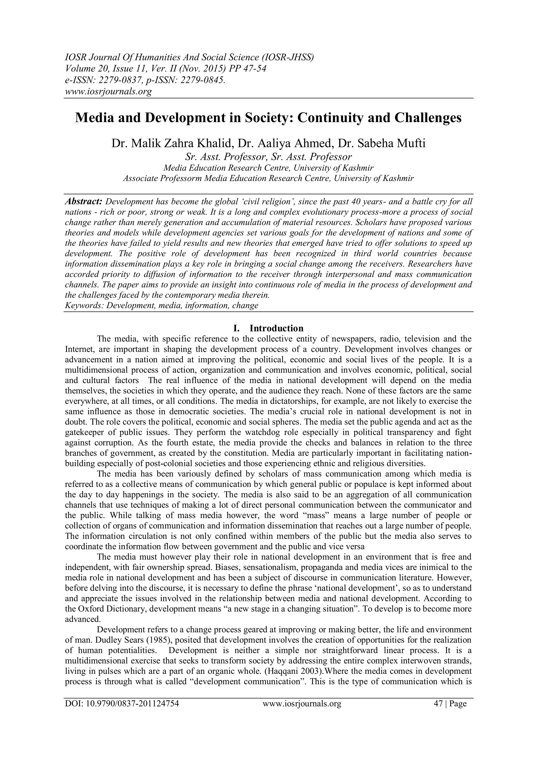 Media and Development in Society: Continuity and Challenges | PDF