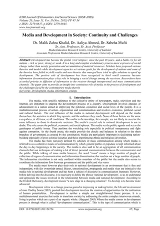 Media and Development in Society: Continuity and Challenges | PDF