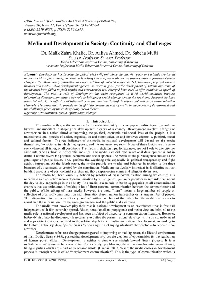 Media and Development in Society: Continuity and Challenges | PDF