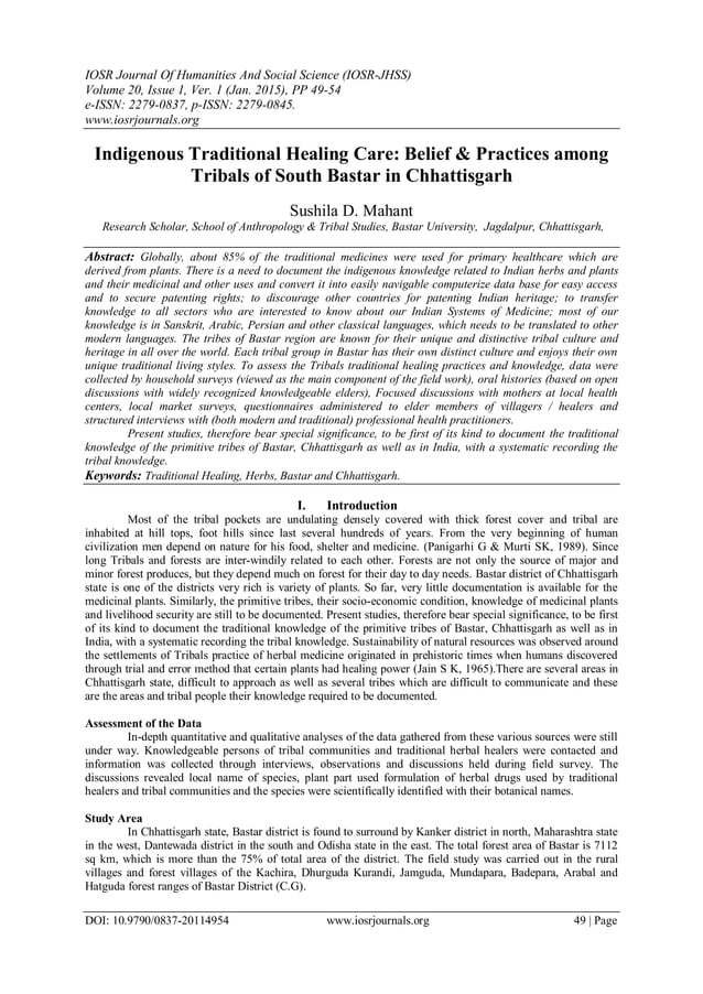 Indigenous Traditional Healing Care: Belief & Practices among Tribals ...
