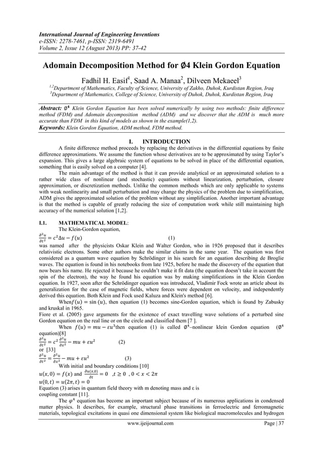 Adomain Decomposition Method for ∅4 Klein Gordon Equation | PDF