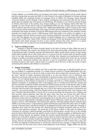 Code-Mixing as a Marker of Gender Identity in SMS language in Pakistan ...
