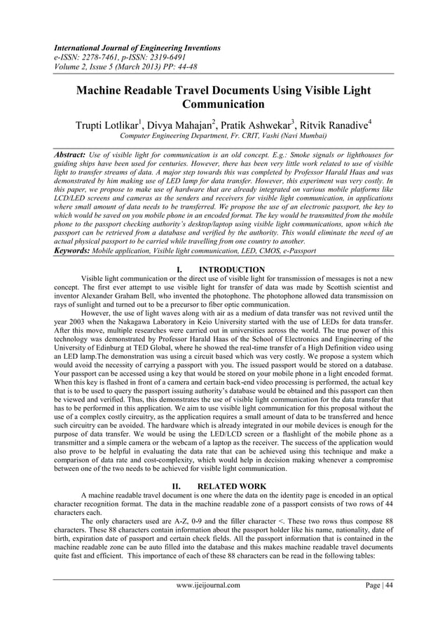 Machine Readable Travel Documents Using Visible Light Communication | PDF