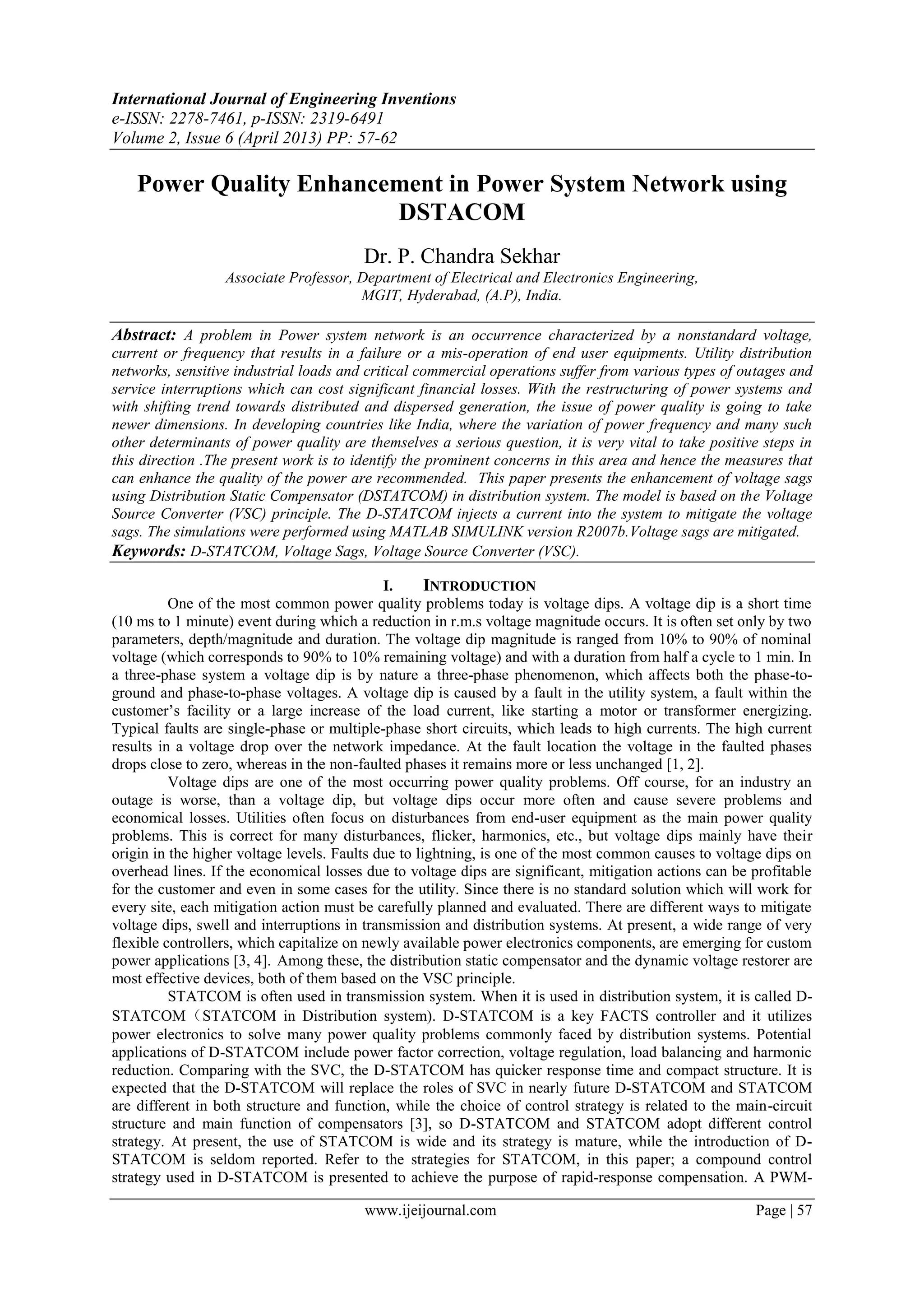 Power Quality Enhancement in Power System Network using DSTACOM | PDF