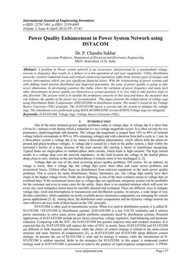 Power Quality Enhancement in Power System Network using DSTACOM | PDF