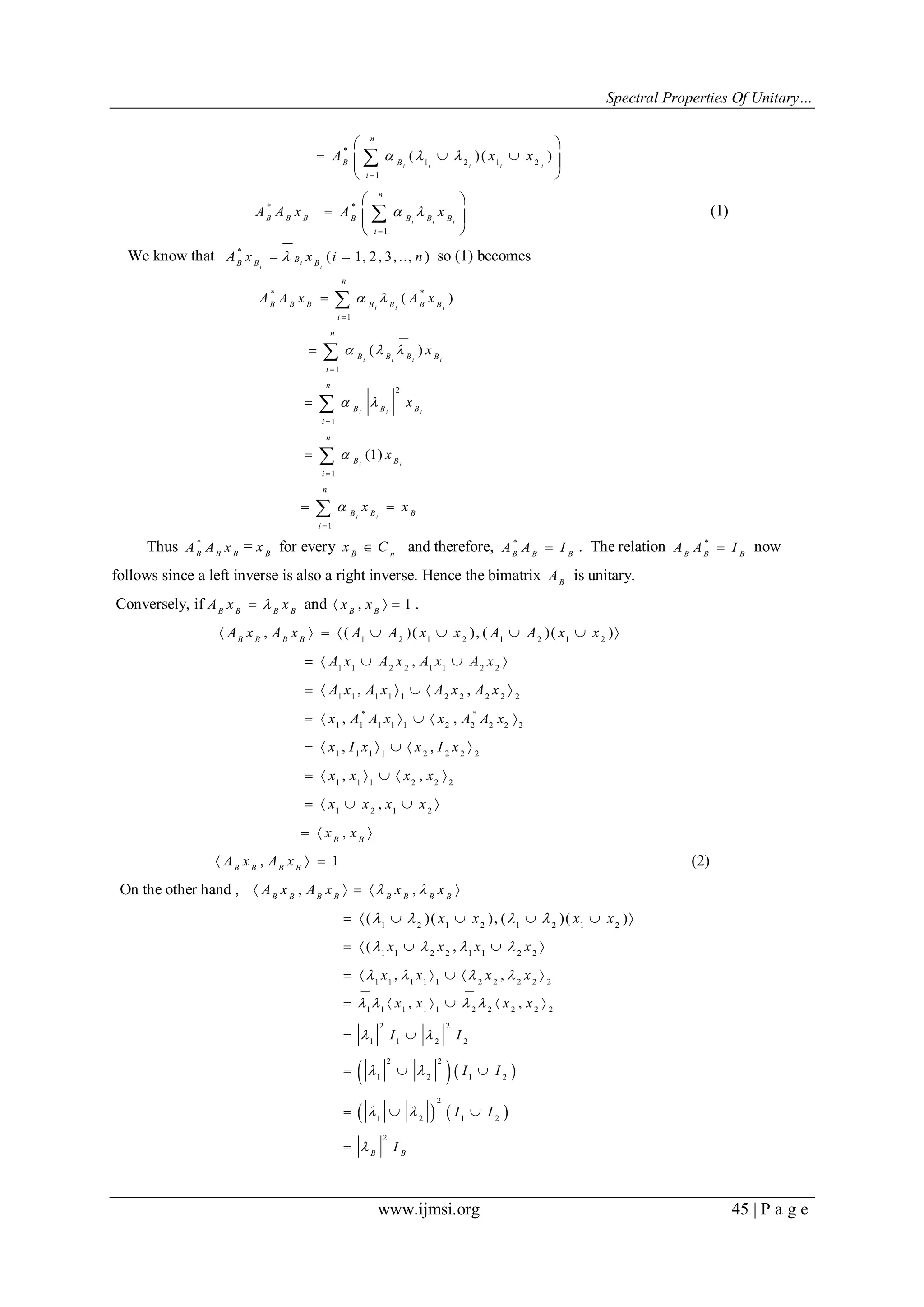 Spectral Properties of Unitary and Normal Bimatrices | PDF