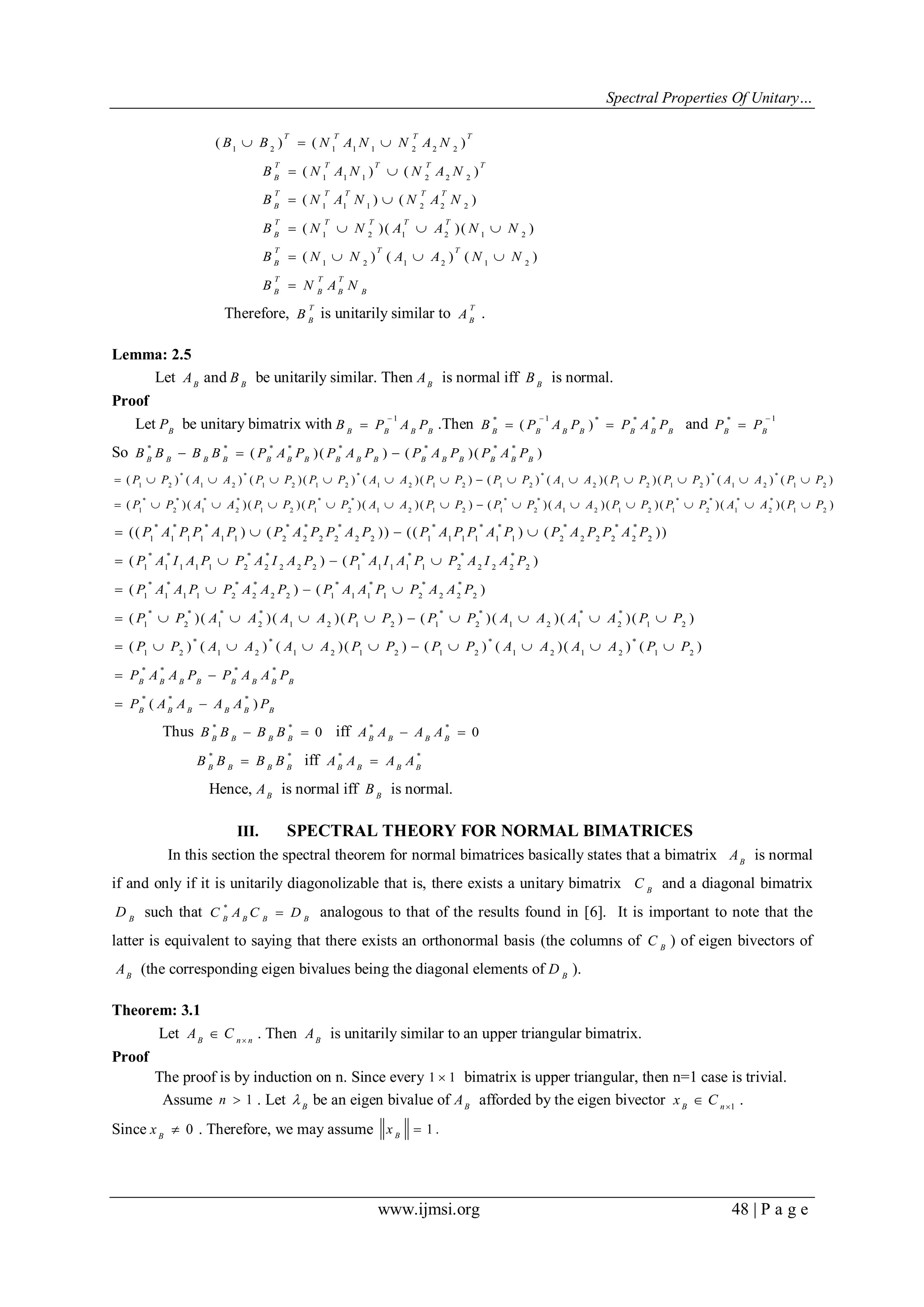 Spectral Properties of Unitary and Normal Bimatrices | PDF