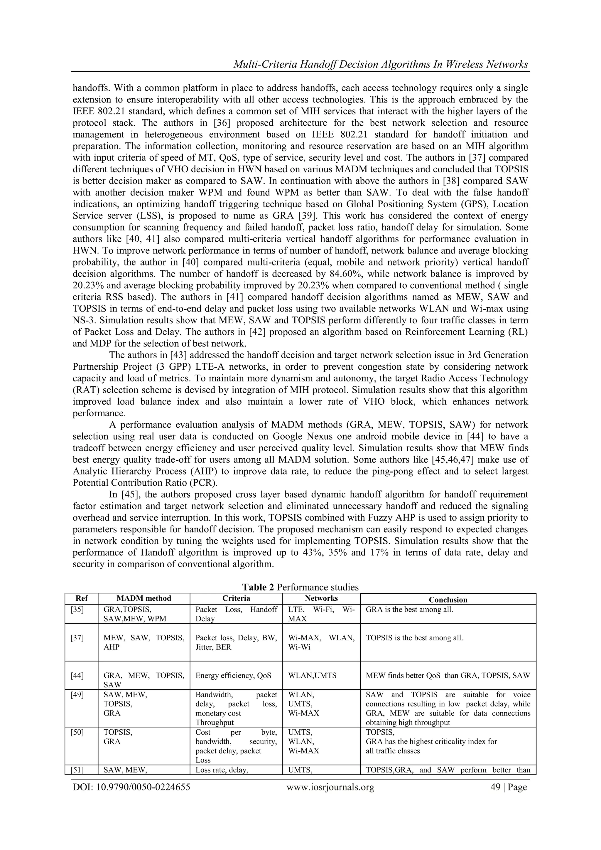 Multi Criteria Handoff Decision Algorithms In Wireless Networks Pdf