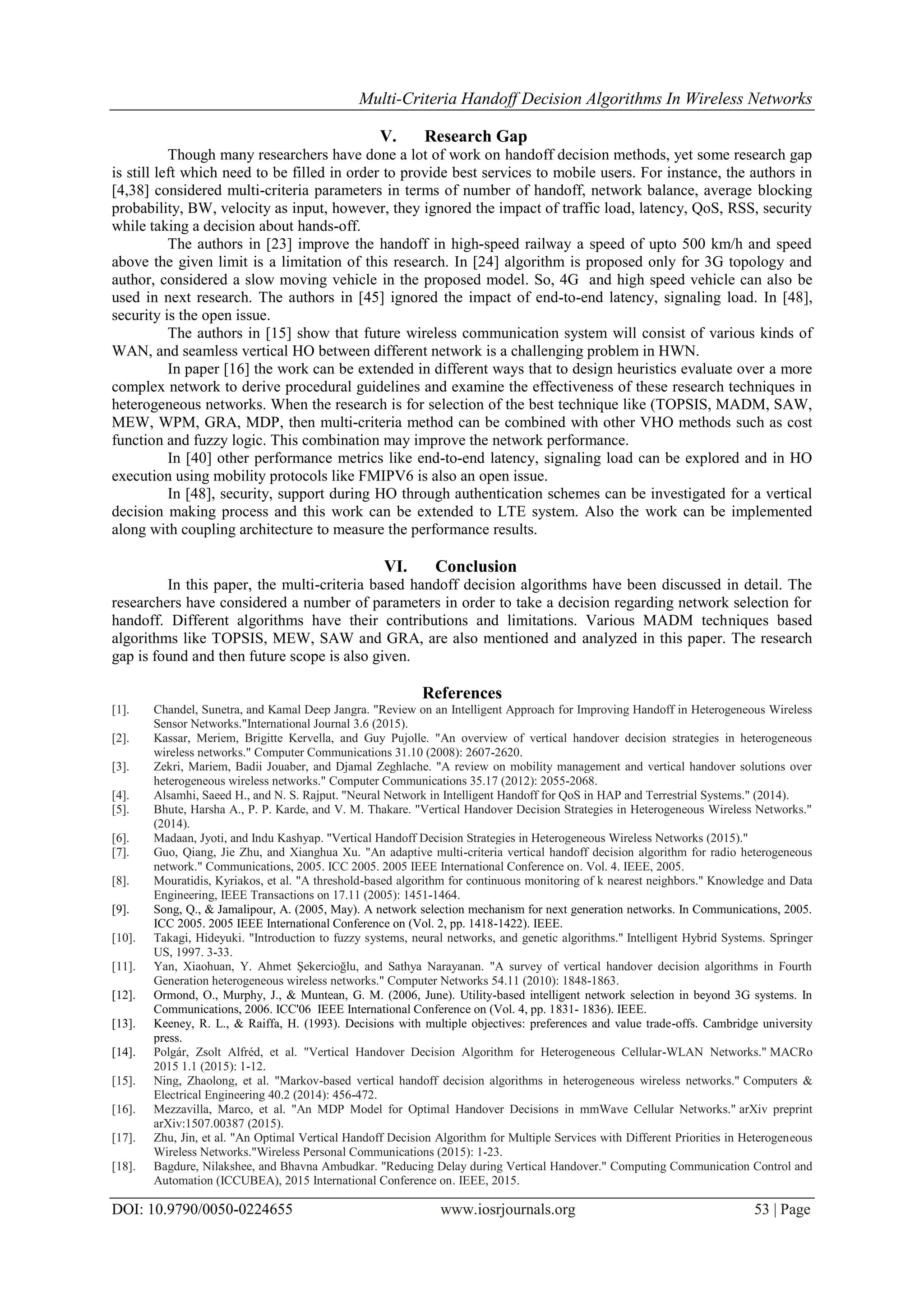 Multi Criteria Handoff Decision Algorithms In Wireless Networks Pdf Computer Networking