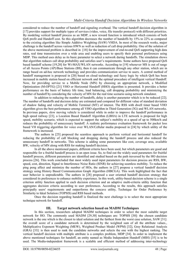 Multi Criteria Handoff Decision Algorithms In Wireless Networks Pdf Computer Networking