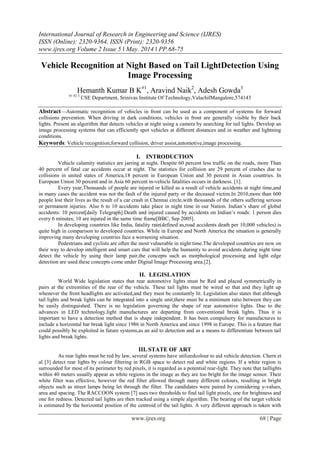 Vehicle Recognition at Night Based on Tail LightDetection Using Image Processing | PDF