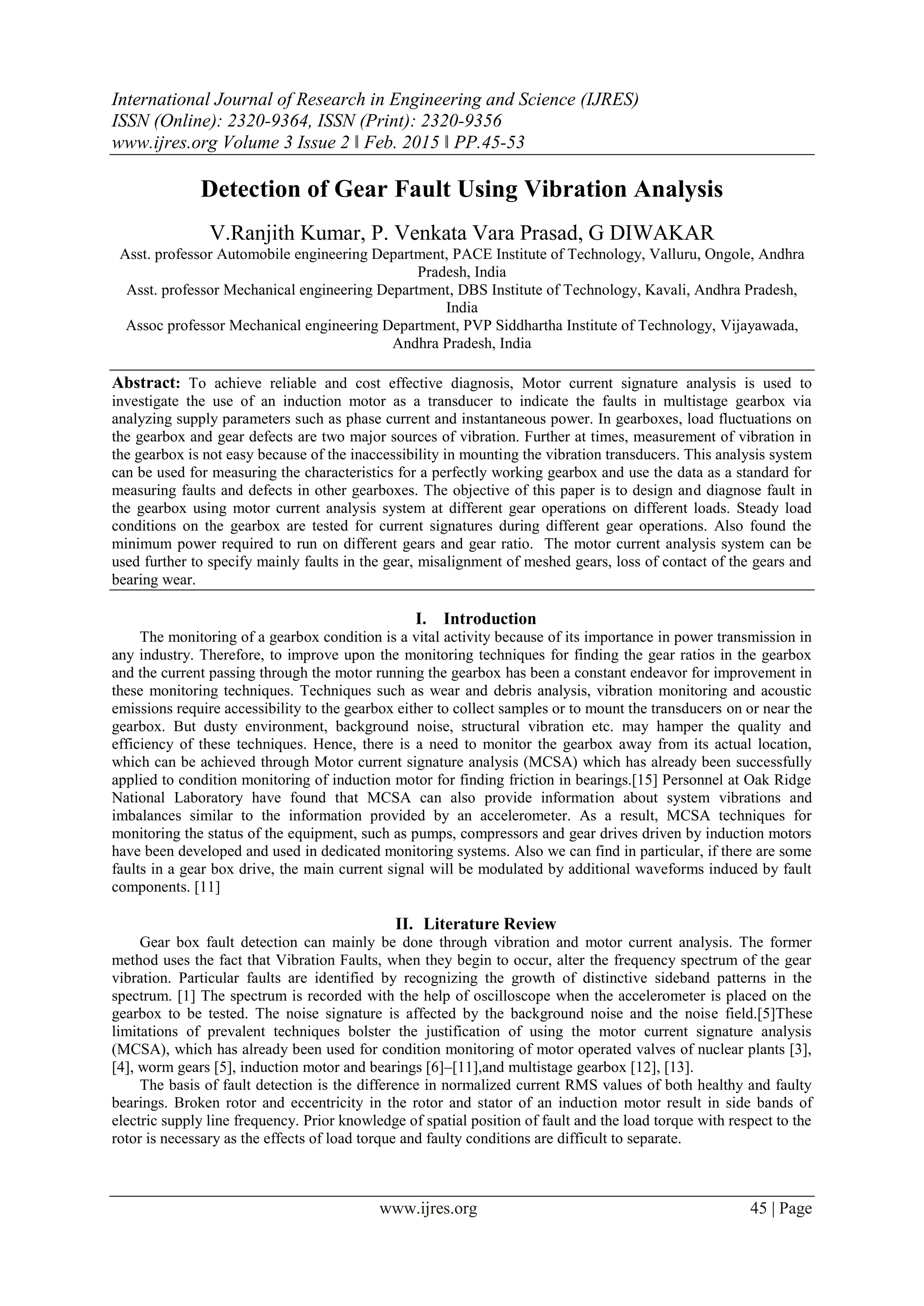 Detection of Gear Fault Using Vibration Analysis | PDF