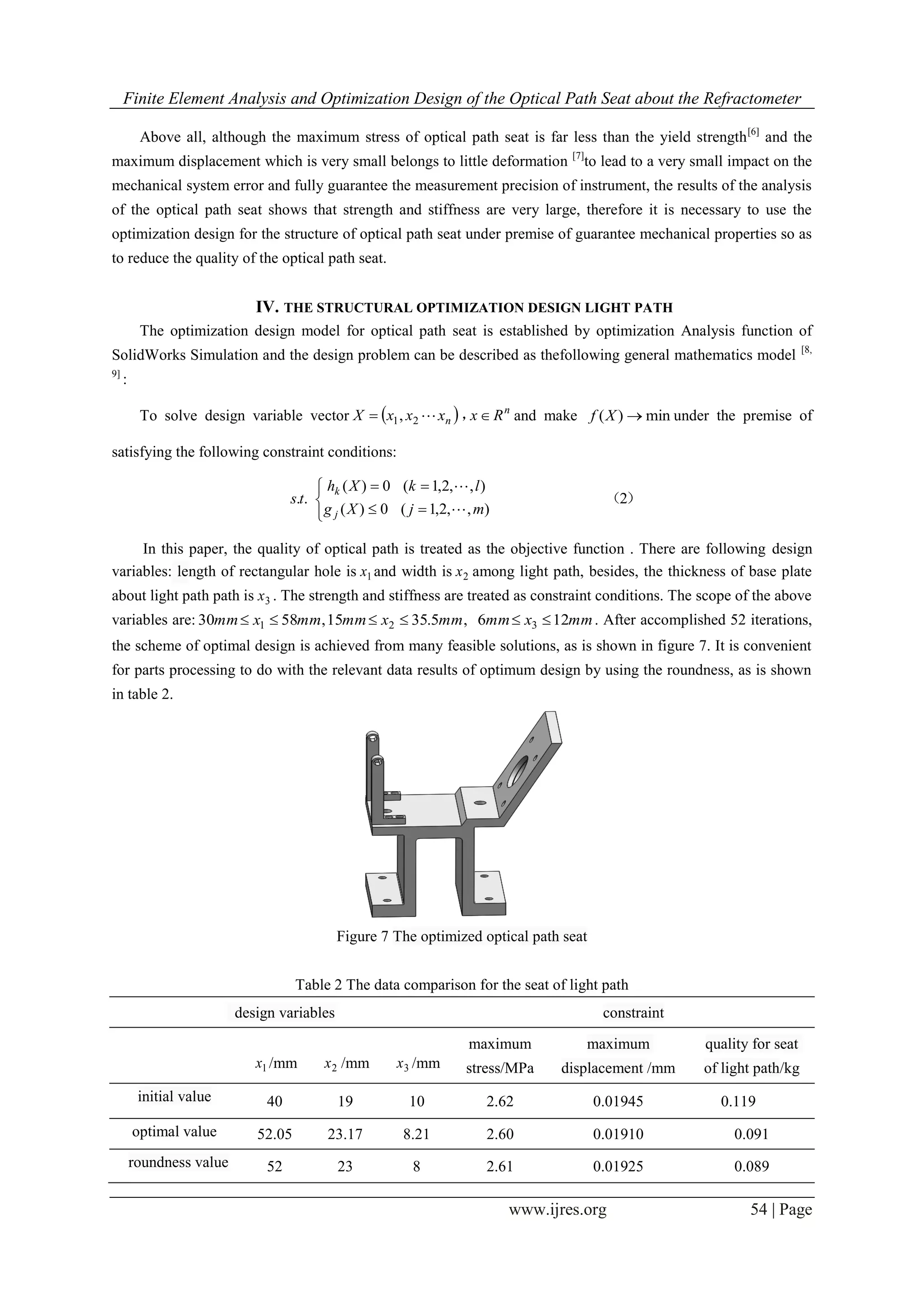 Finite Element Analysis and Optimization Design of the Optical Path Seat about the Refractometer ...