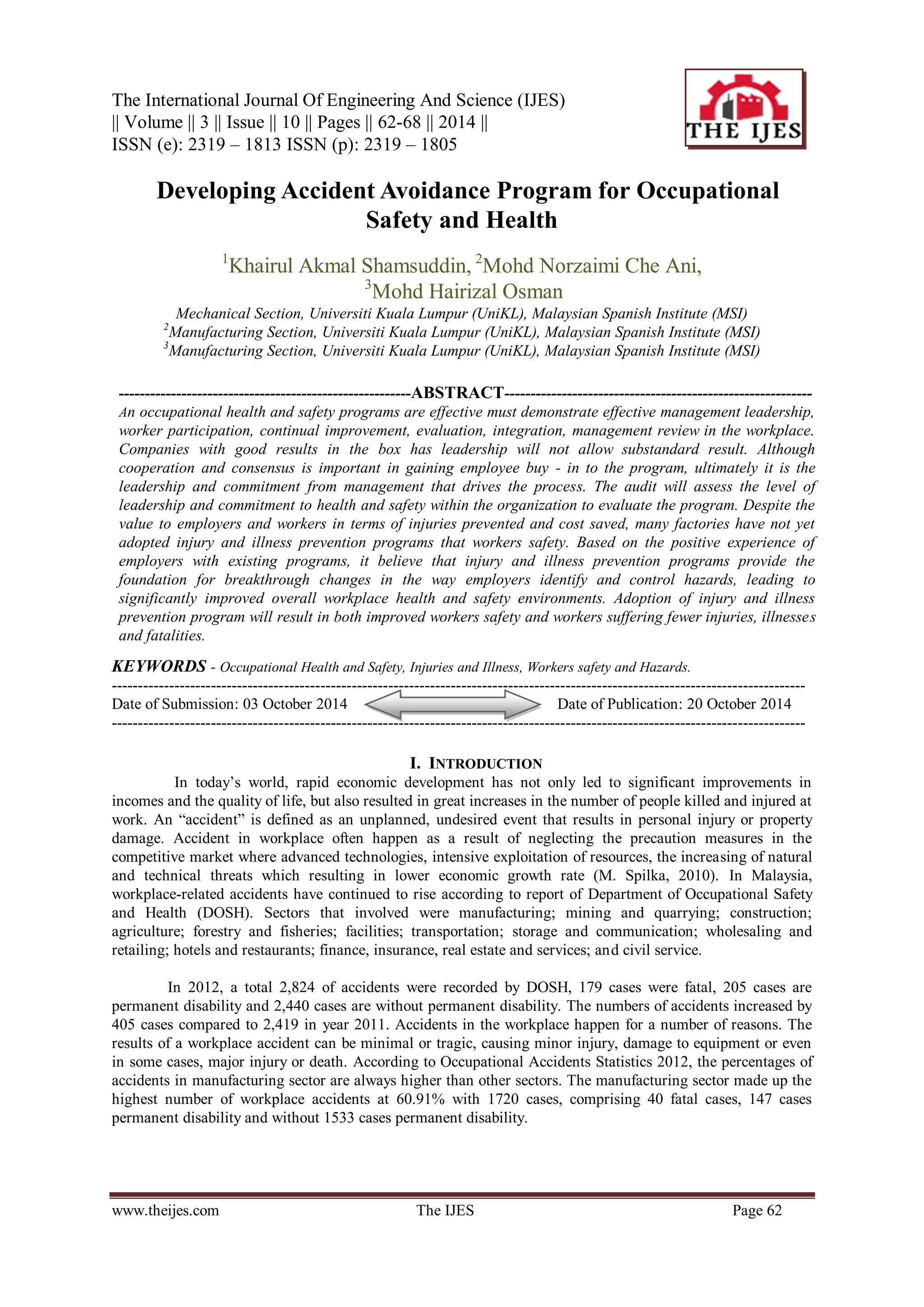 Developing Accident Avoidance Program for Occupational Safety and ...