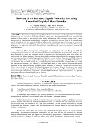 Recovery of low frequency Signals from noisy data using Ensembled Empirical Mode Detection | PDF