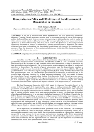 Decentralization Policy and Effectiveness of Local Government ...