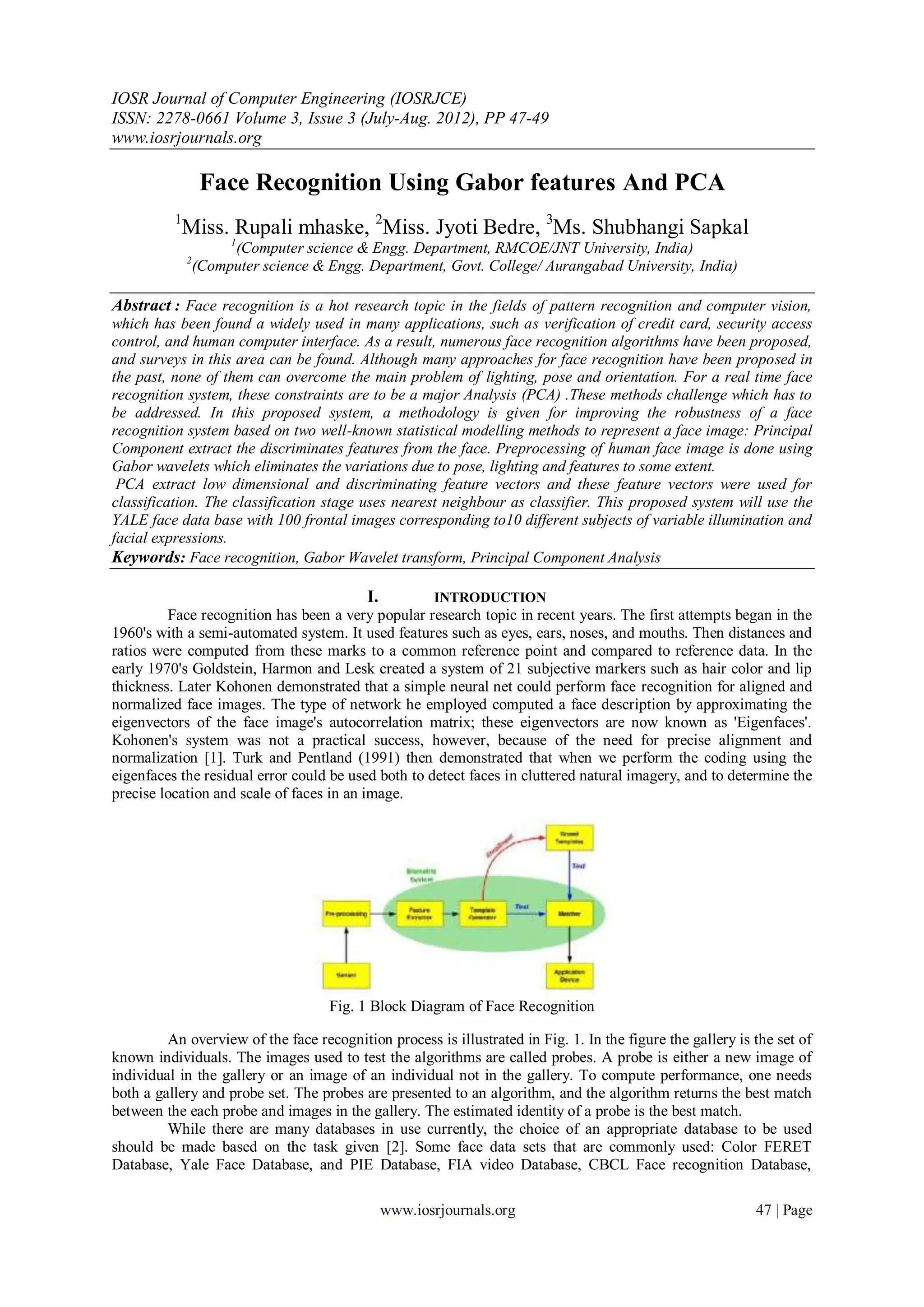 Face Recognition Using Gabor features And PCA | PDF