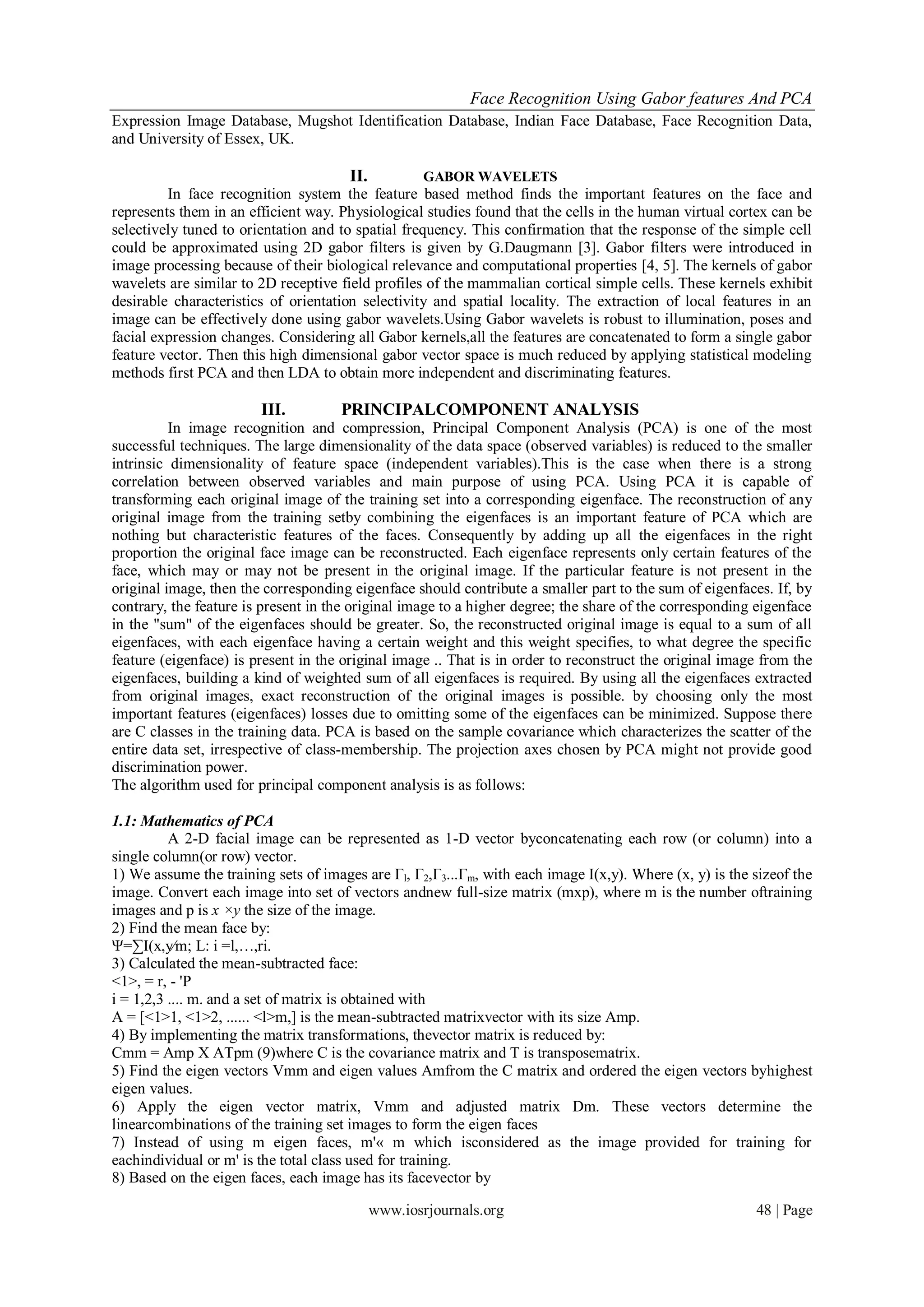 Face Recognition Using Gabor features And PCA | PDF