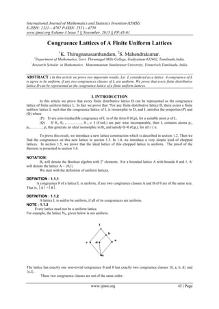 Congruence Lattices of A Finite Uniform Lattices | PDF