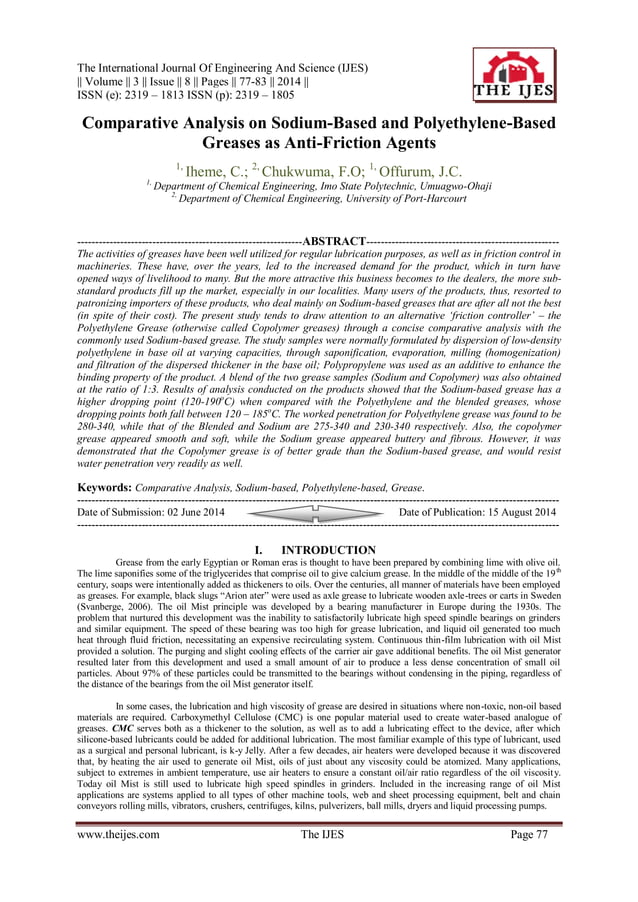 Comparative Analysis on Sodium-Based and Polyethylene-Based Greases as ...