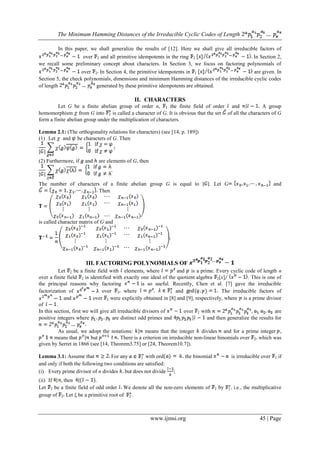 The Minimum Hamming Distances of the Irreducible Cyclic Codes of Length | PDF