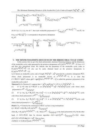 The Minimum Hamming Distances of the Irreducible Cyclic Codes of Length | PDF