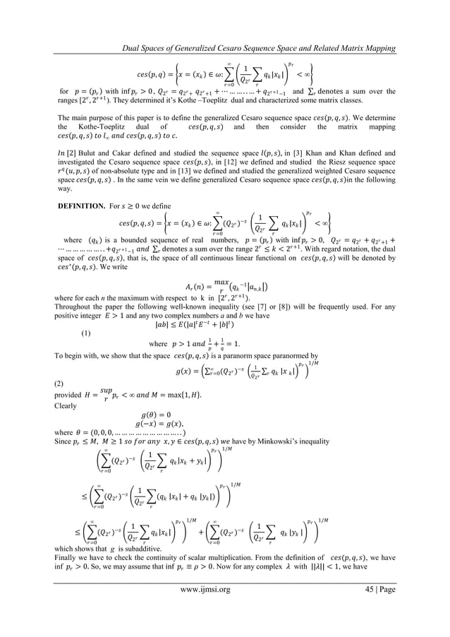 Dual Spaces of Generalized Cesaro Sequence Space and Related Matrix Mapping