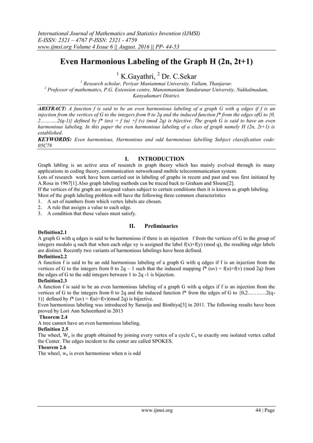 Even Harmonious Labeling of the Graph H (2n, 2t+1) | PDF | Cycling | Sports