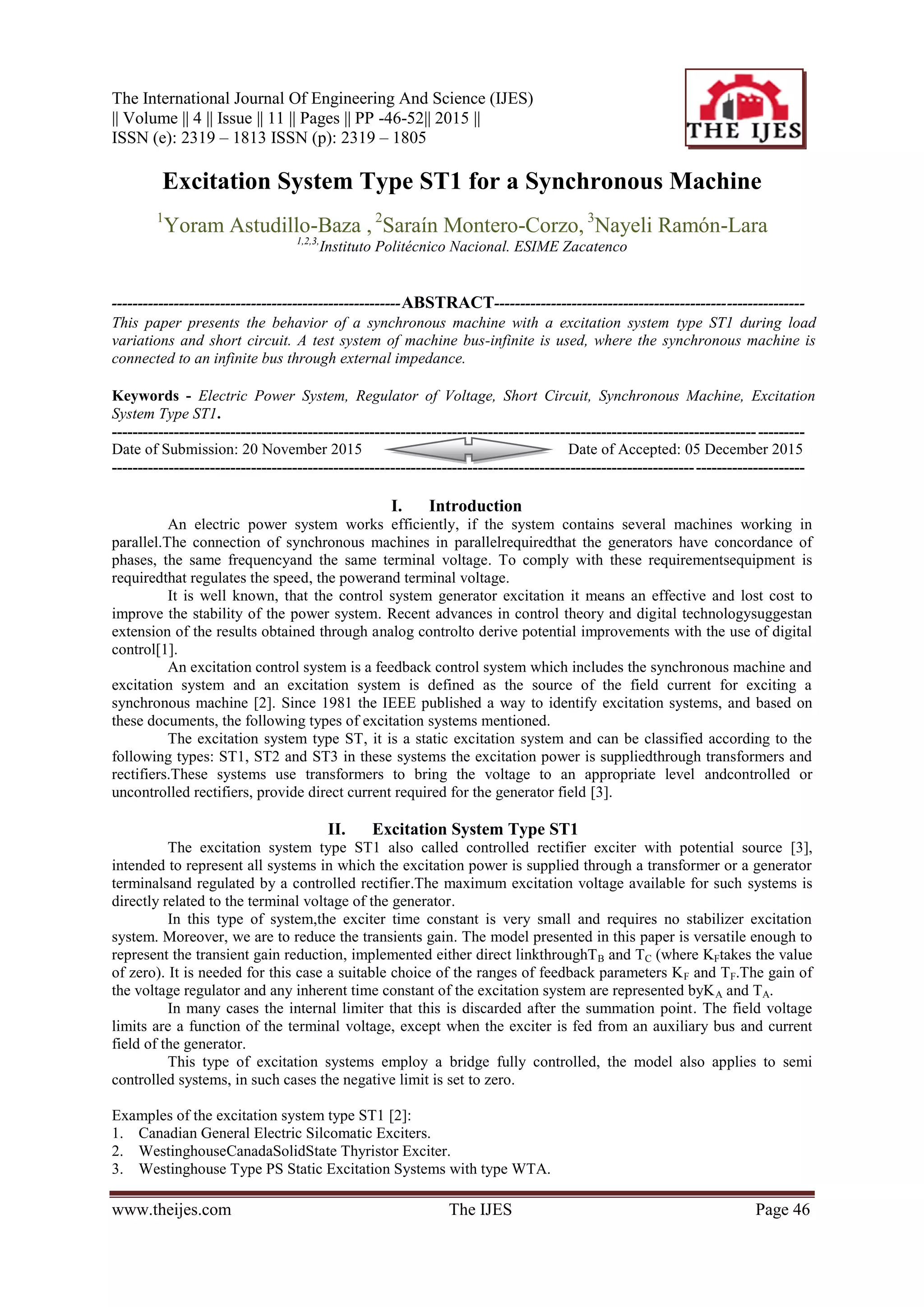 Excitation System Type ST1 for a Synchronous Machine | PDF