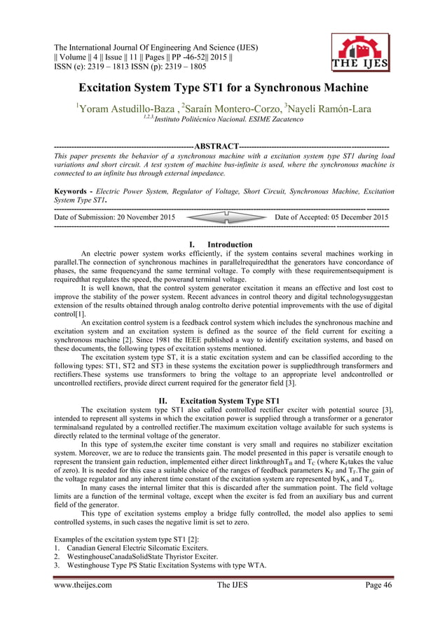 Excitation System Type ST1 for a Synchronous Machine | PDF