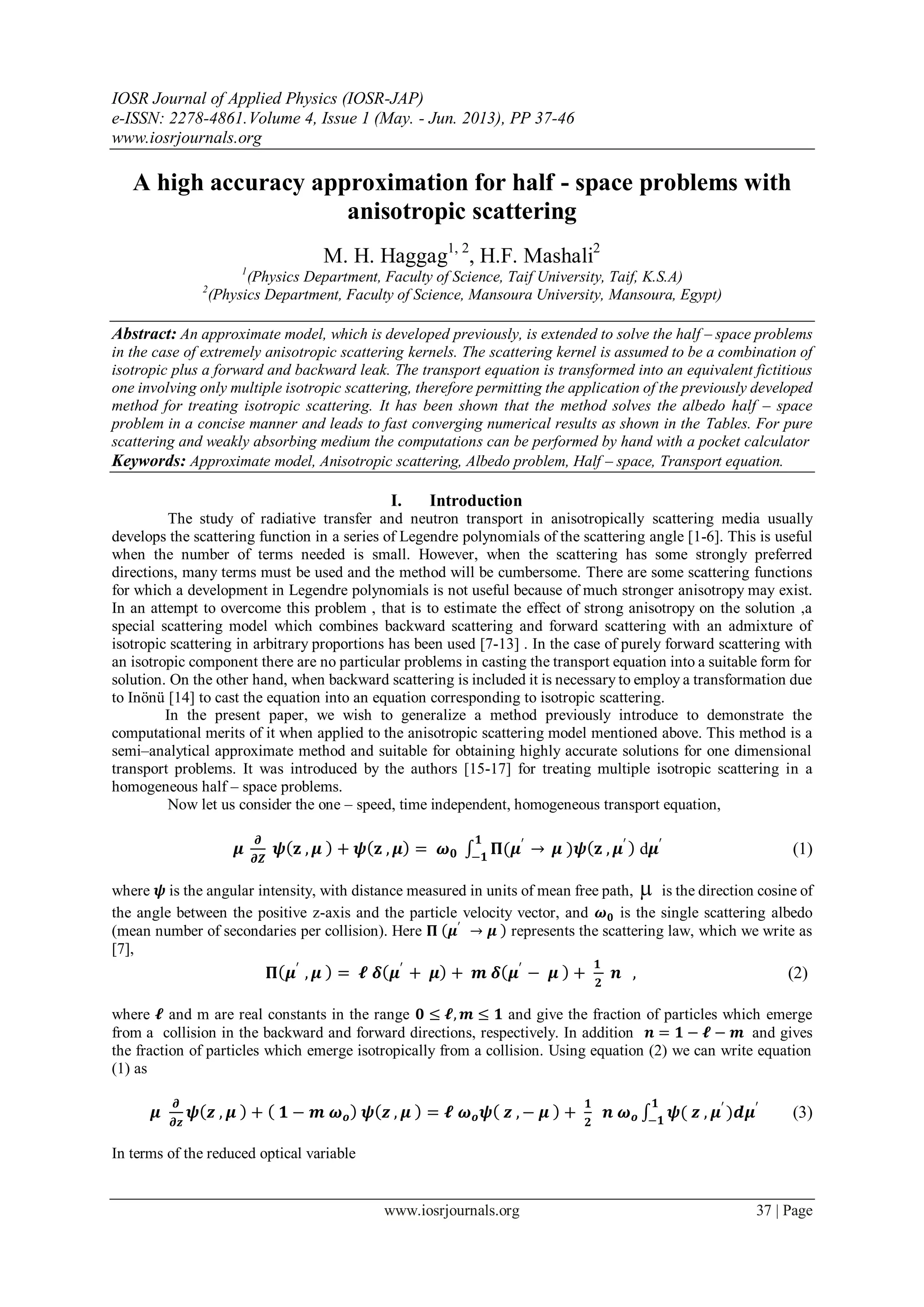 A high accuracy approximation for half - space problems with anisotropic scattering | PDF