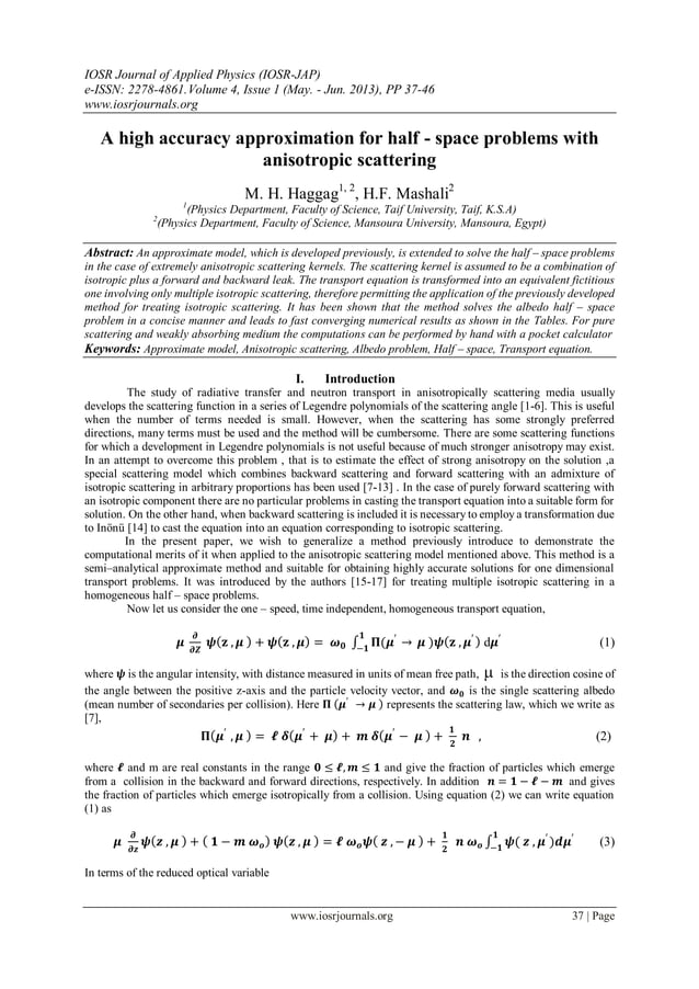 A high accuracy approximation for half - space problems with anisotropic scattering | PDF